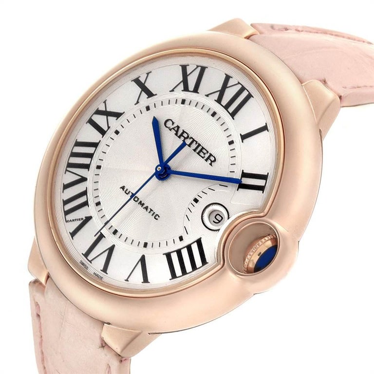 Cartier Ballon Bleu 42 Rose Gold Pink Strap Watch WGBB0017 Box Papers ...