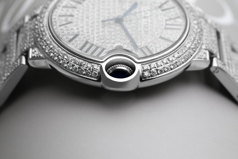 Cartier Ballon Bleu 42mm Stainless Steel Iced Out Watch W69012Z4 For ...