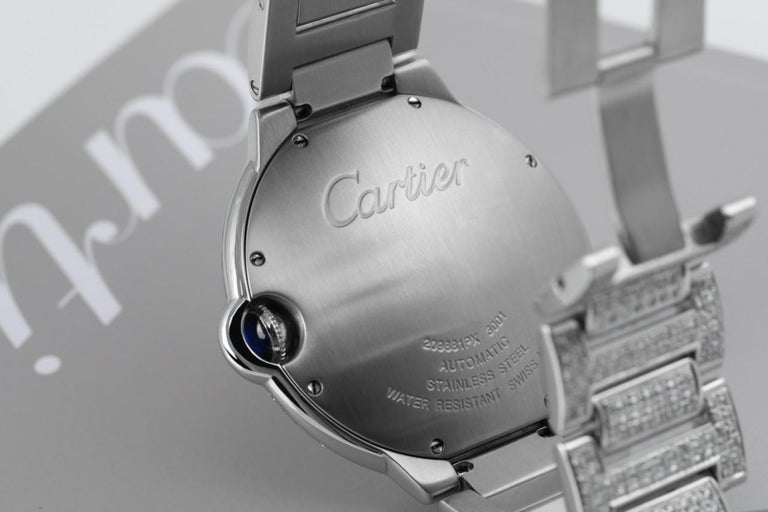 Cartier Ballon Bleu 42mm Stainless Steel Iced Out Watch W69012Z4 For ...