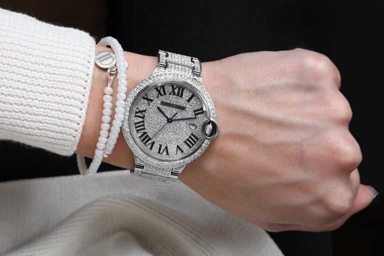 Cartier Ballon Bleu 42mm Stainless Steel Iced Out Watch W69012Z4 For ...