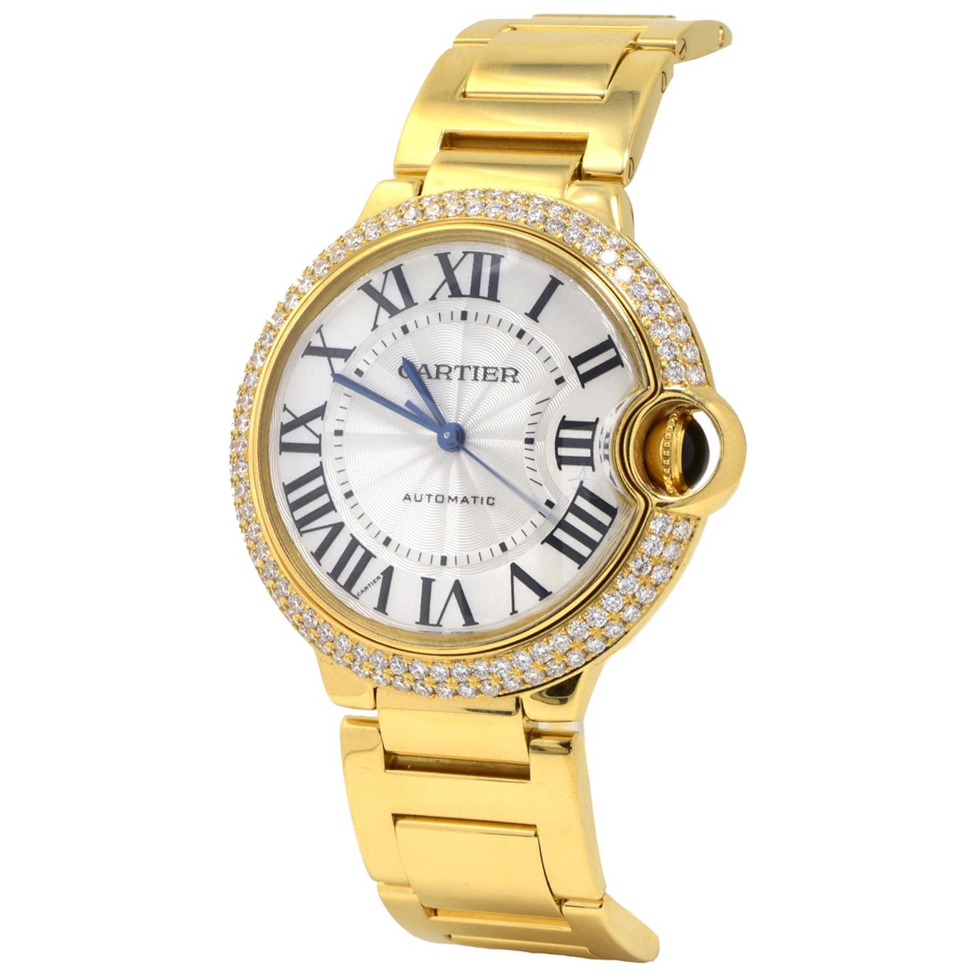 Cartier Ballon Bleu Custom Diamond Bezel in 18 Karat Yellow Gold Silver ...