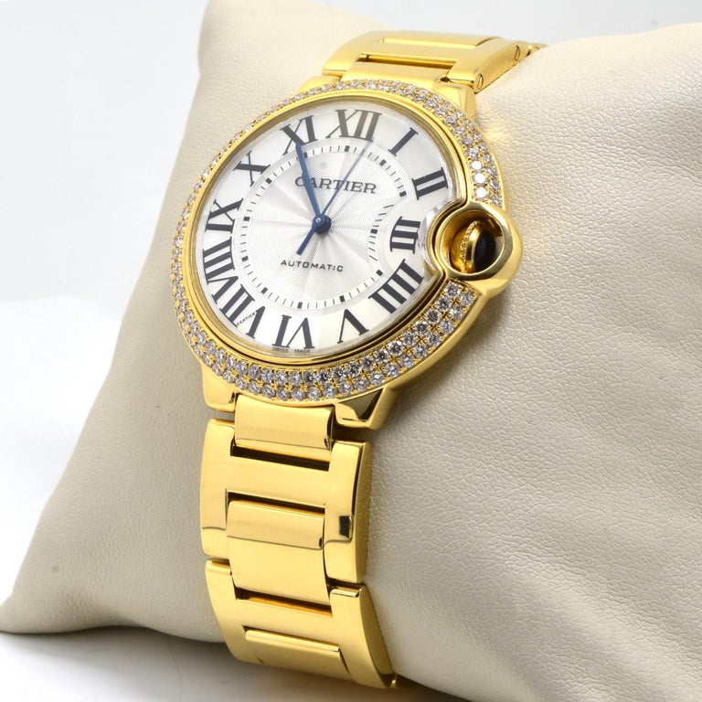 Cartier Ballon Bleu Custom Diamond Bezel in 18 Karat Yellow Gold Silver ...