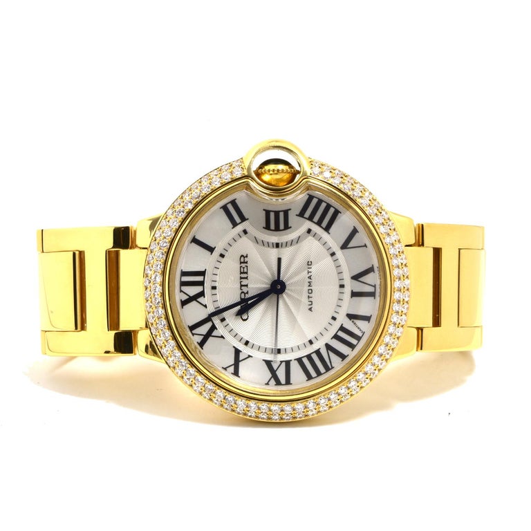 Cartier Ballon Bleu Custom Diamond Bezel in 18 Karat Yellow Gold Silver ...