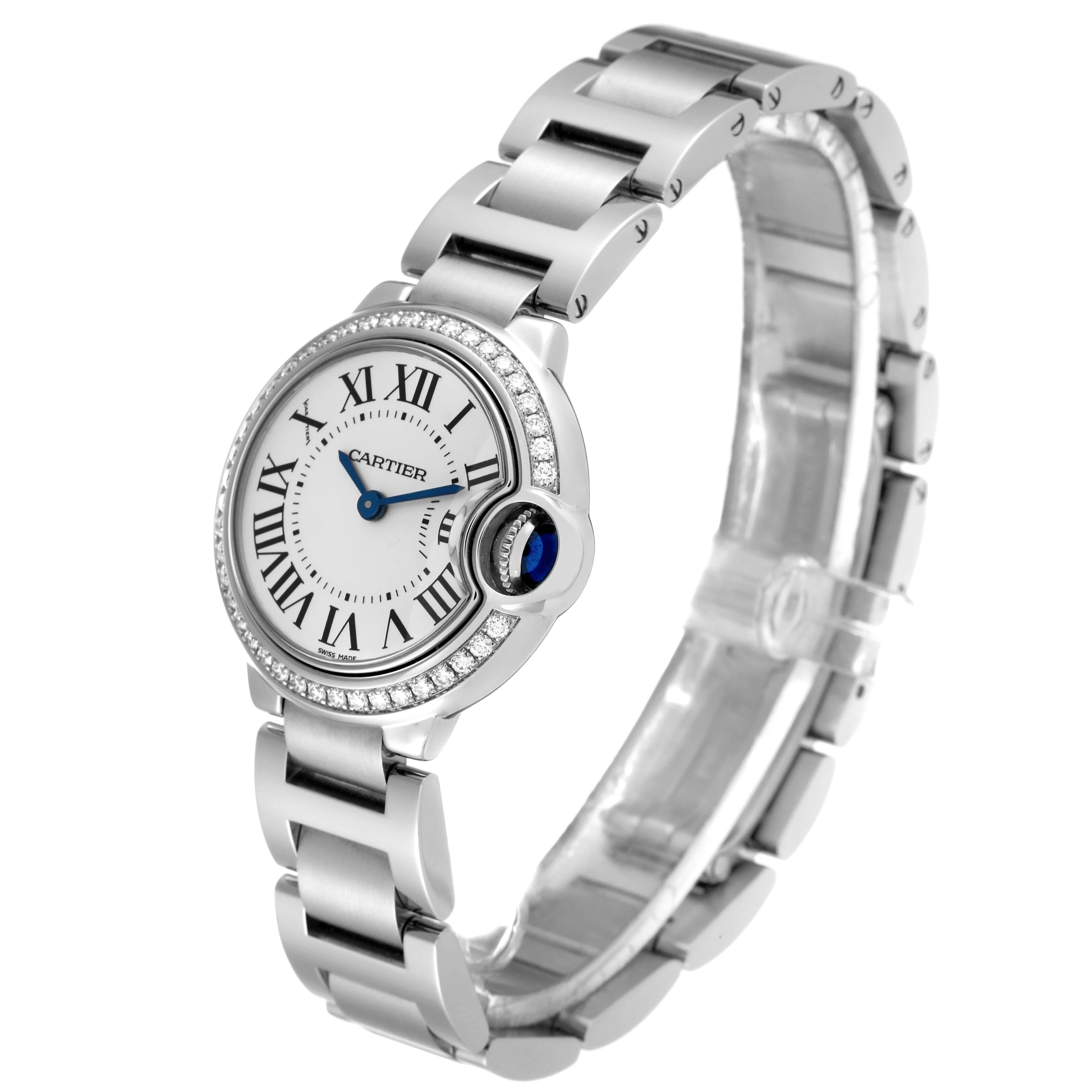 Cartier Ballon Bleu Diamond Steel Ladies Watch W4BB0015 Box Card For ...