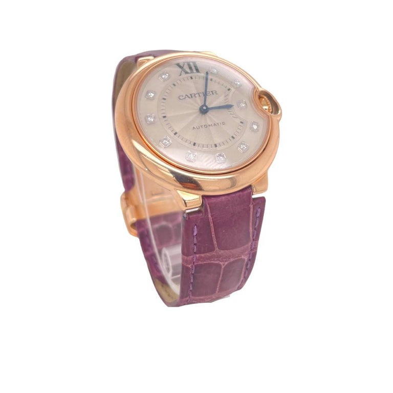 Cartier Ballon Bleu Ref. 3003 Purple Crocodile Strap 18k Rose Gold ...