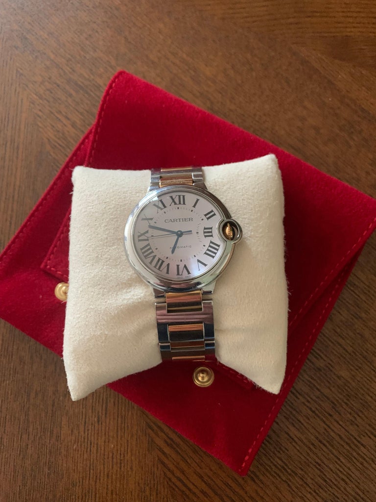 Cartier Ballon Bleu Stainless Steel 18 Carats Yellow Gold Pink Dial For ...