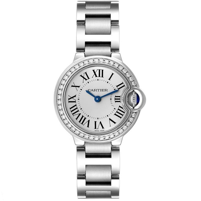 Cartier Ballon Bleu Steel Silver Dial Diamond Ladies Watch W4BB0015 Box ...