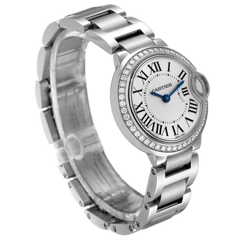 Cartier Ballon Bleu Steel Silver Dial Diamond Ladies Watch W4BB0015 Box ...