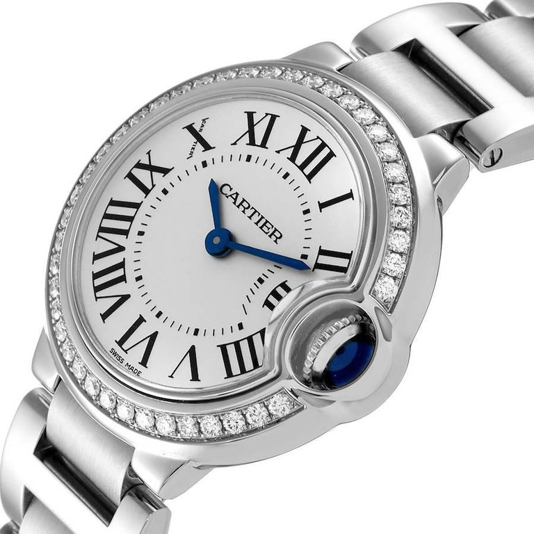 Cartier Ballon Bleu Steel Silver Dial Diamond Ladies Watch W4BB0015 Box ...