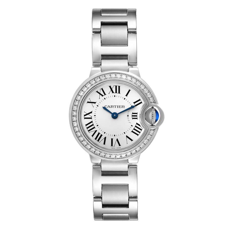 Cartier Ballon Bleu Steel Silver Dial Diamond Ladies Watch W4BB0015 Box ...