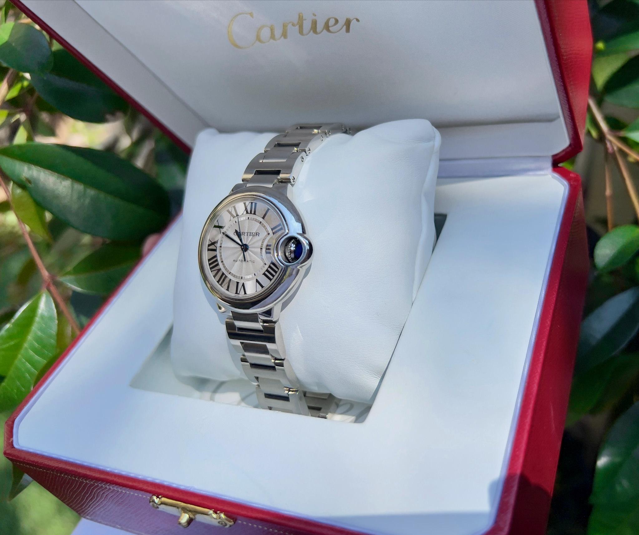 Cartier Ballon Bleu Watch Automatic Stainless Steel Box For Sale at 1stDibs