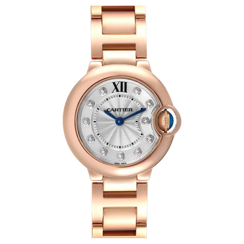 Cartier Ballon Blue Steel Rose Gold Diamond Ladies Watch WE902076 For ...