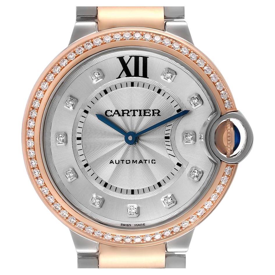 Cartier Ballon Blue Steel Rose Gold Diamond Ladies Watch WE902076 For ...