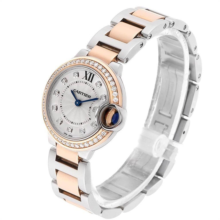 Cartier Ballon Blue Steel Rose Gold Diamond Ladies Watch WE902076 For ...