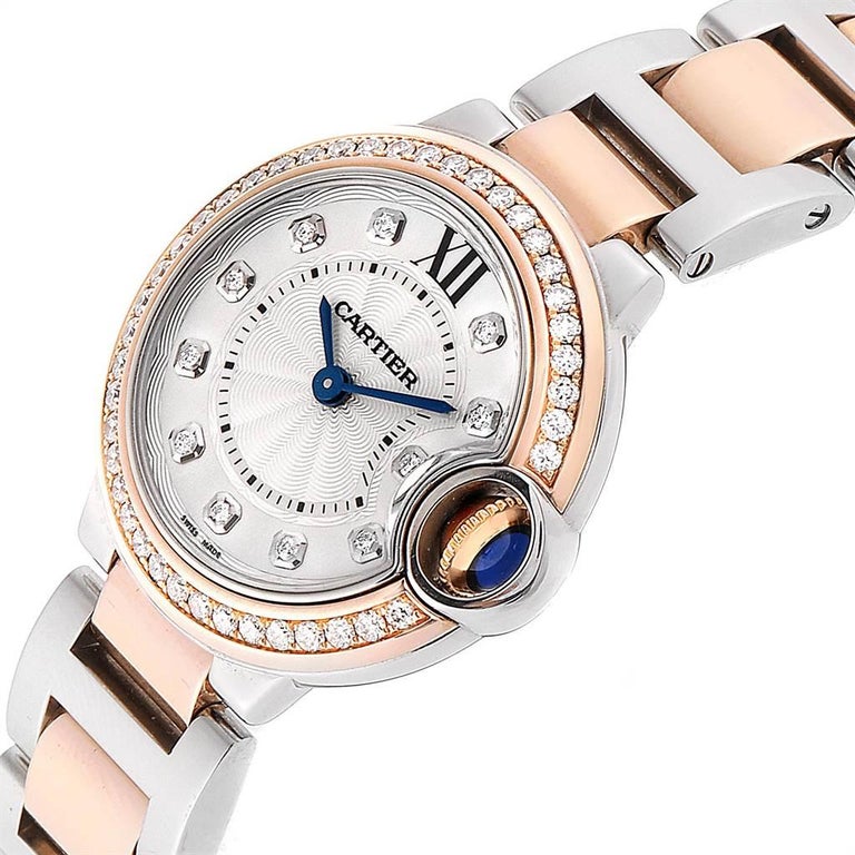 Cartier Ballon Blue Steel Rose Gold Diamond Ladies Watch WE902076 For ...