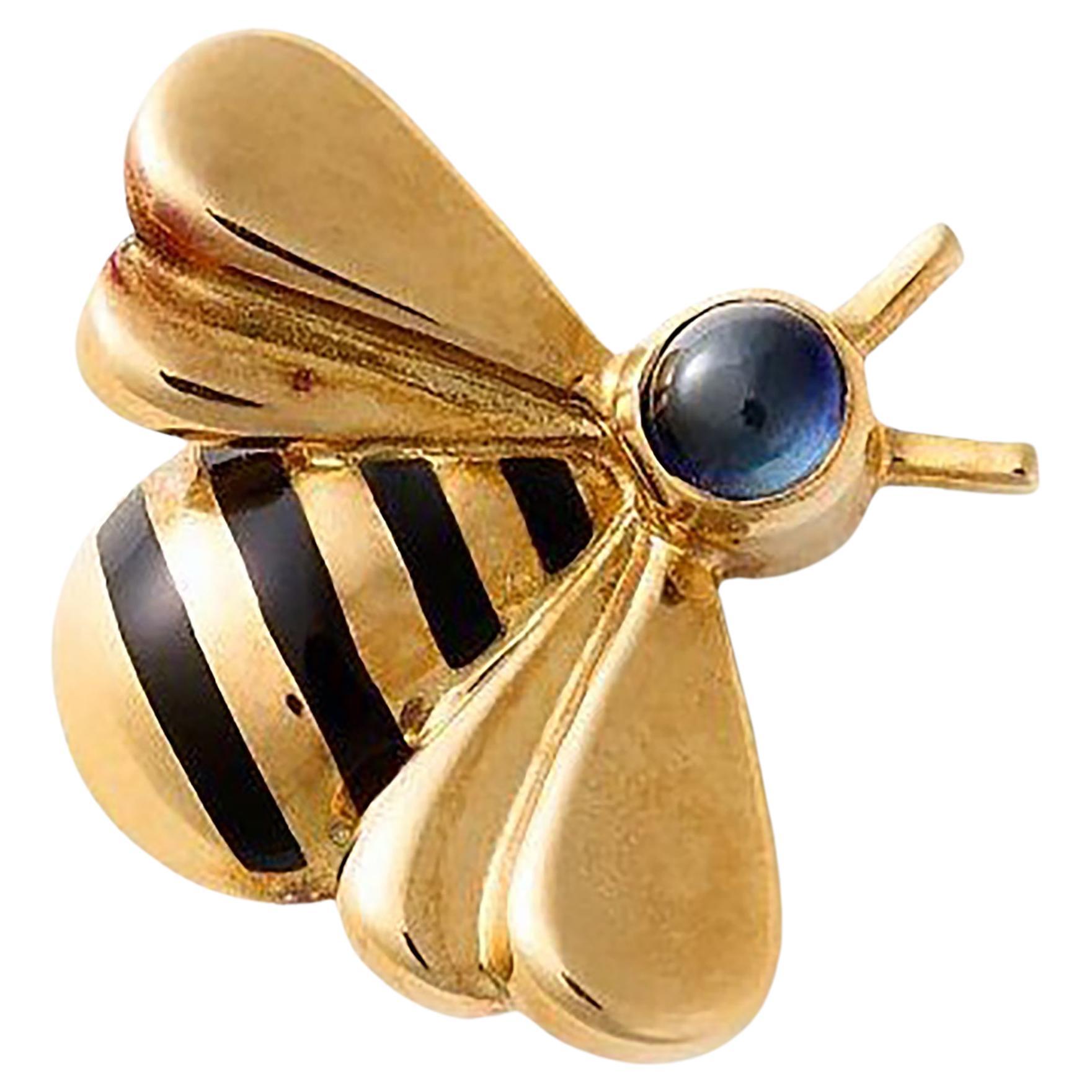 Vintage 18k Yellow Gold Black Enamel Bumble Bee Brooch/Pin For Sale at ...