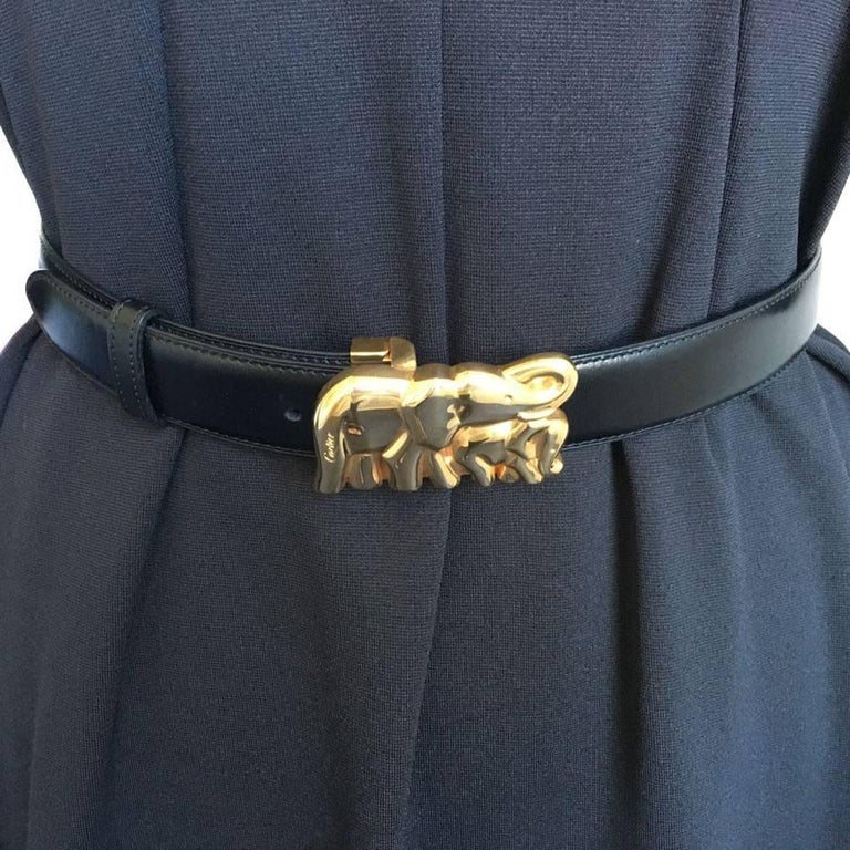 CARTIER Belt in Black Leather and Gilded Elephant Buckle at 1stDibs ...