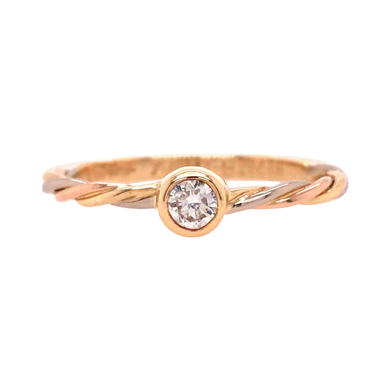 Cartier Bezel Solitaire Rope Ring in 18k Two-Tone Gold For Sale at 1stDibs