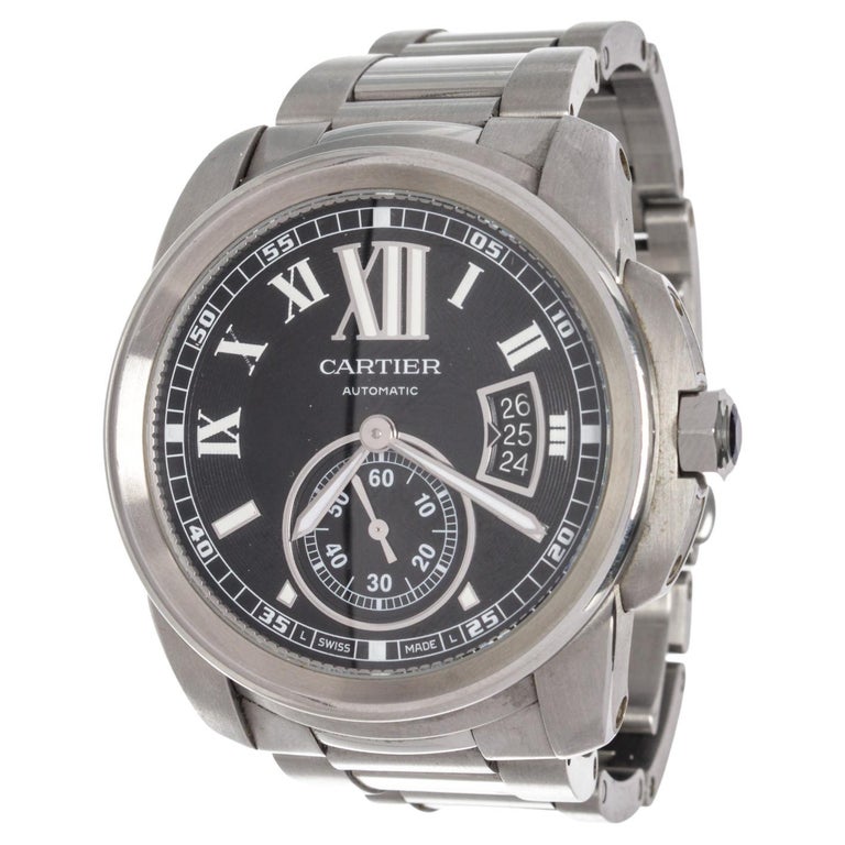 Cartier Black Face Calibre De Cartier Watch For Sale at 1stDibs