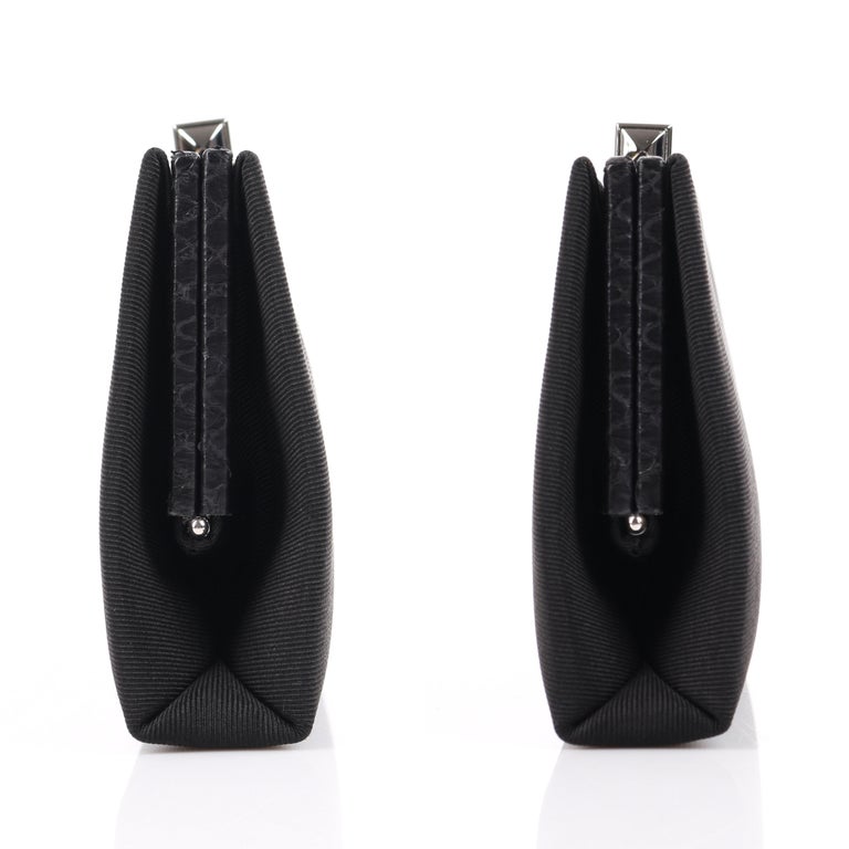 CARTIER Black Grossgrain Structured Clutch Snakeskin Trim Silver ...