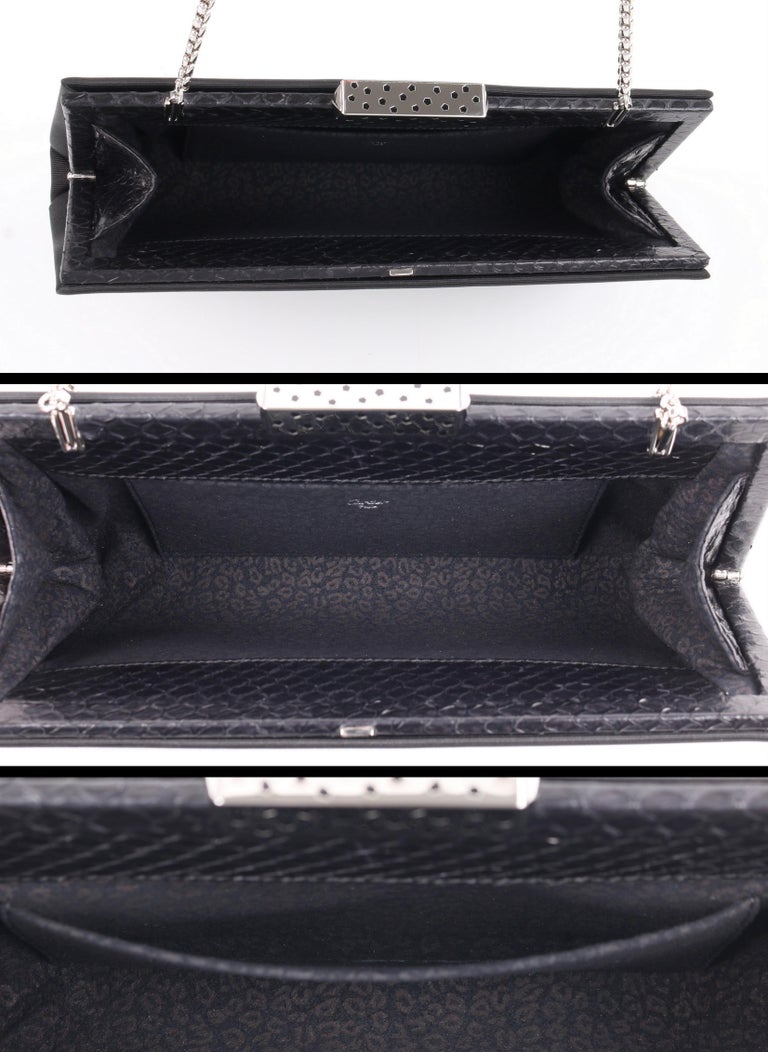 CARTIER Black Grossgrain Structured Clutch Snakeskin Trim Silver ...