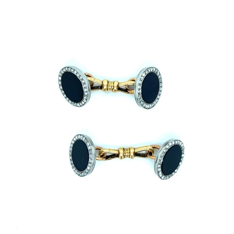Cartier Black Onyx Diamond Cufflinks For Sale at 1stDibs