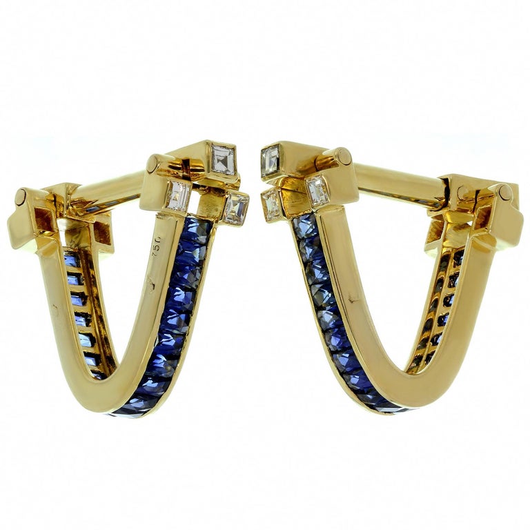Cartier Blue Sapphire Diamond Yellow Gold Cufflinks For Sale at 1stDibs