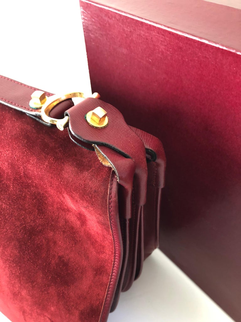 Cartier Bordeaux Shoulder Strap Suede Leather Pocketbook/Purse For Sale ...