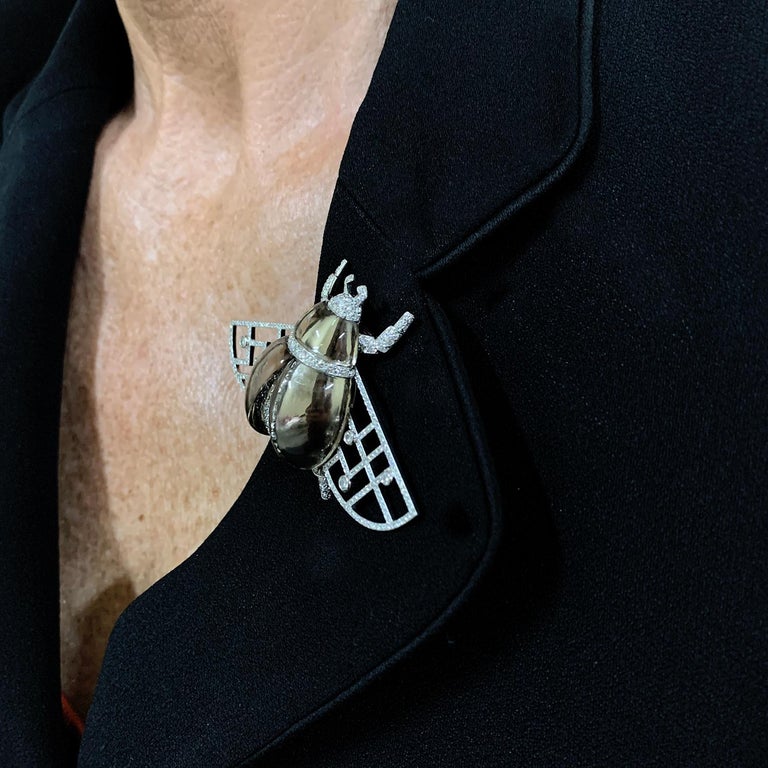 Cartier Brooch Insecte Bionique, Smoky Quartz, Diamonds on White Gold ...