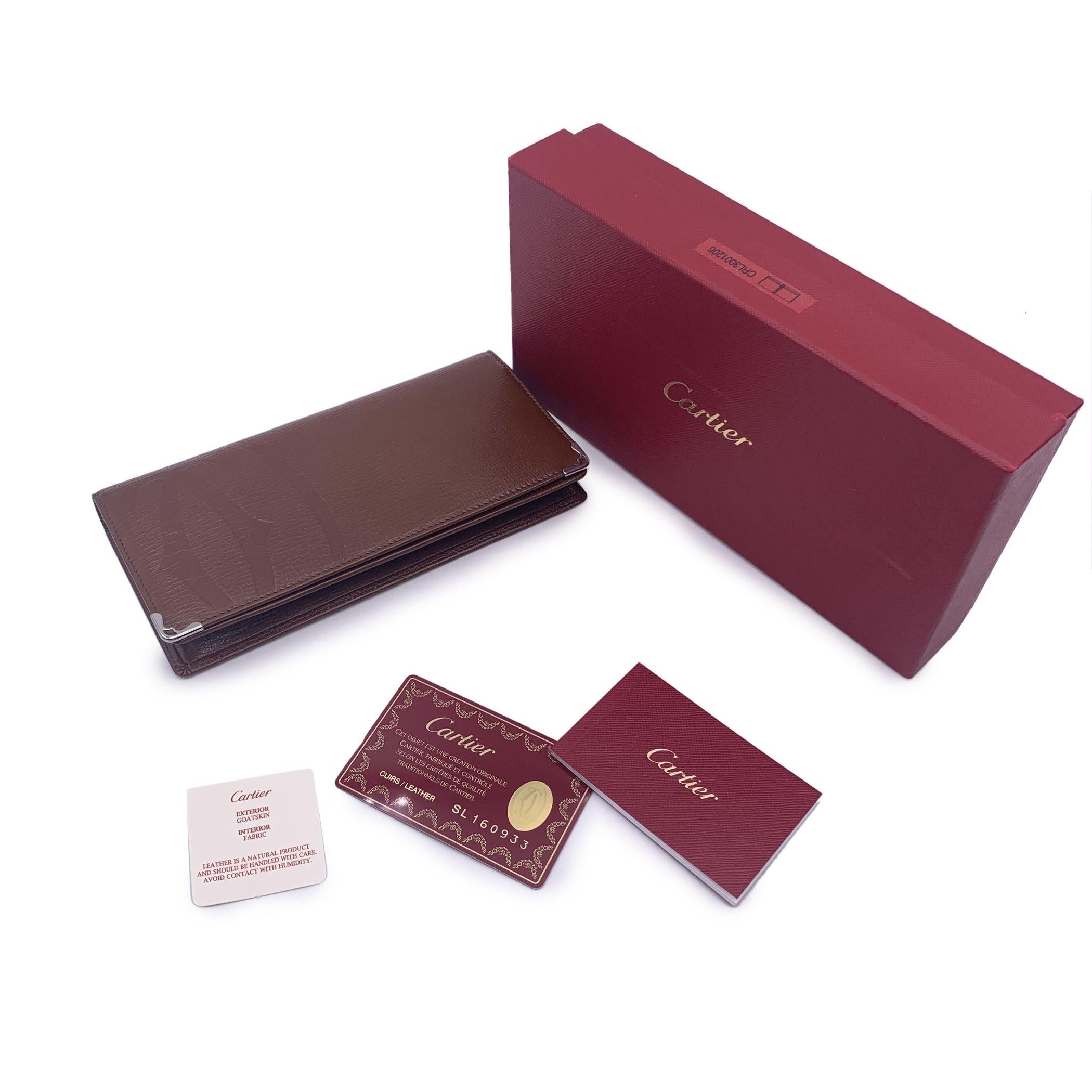 Cartier Brown Leather Embossed Logo Bifold Long Wallet Coin Purse For ...