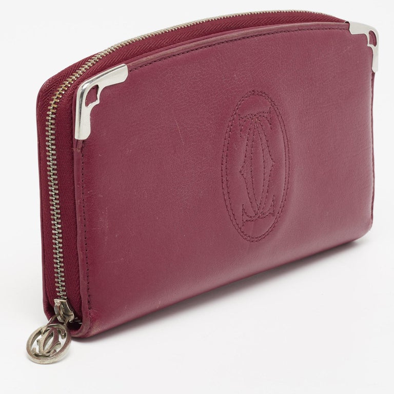 Cartier Burgundy Leather Marcello Zip Around Wallet For Sale at 1stDibs