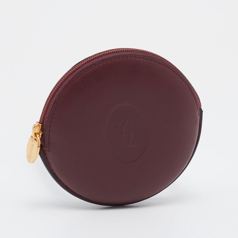Cartier Burgundy Leather Must De Round Coin Purse For Sale at 1stDibs