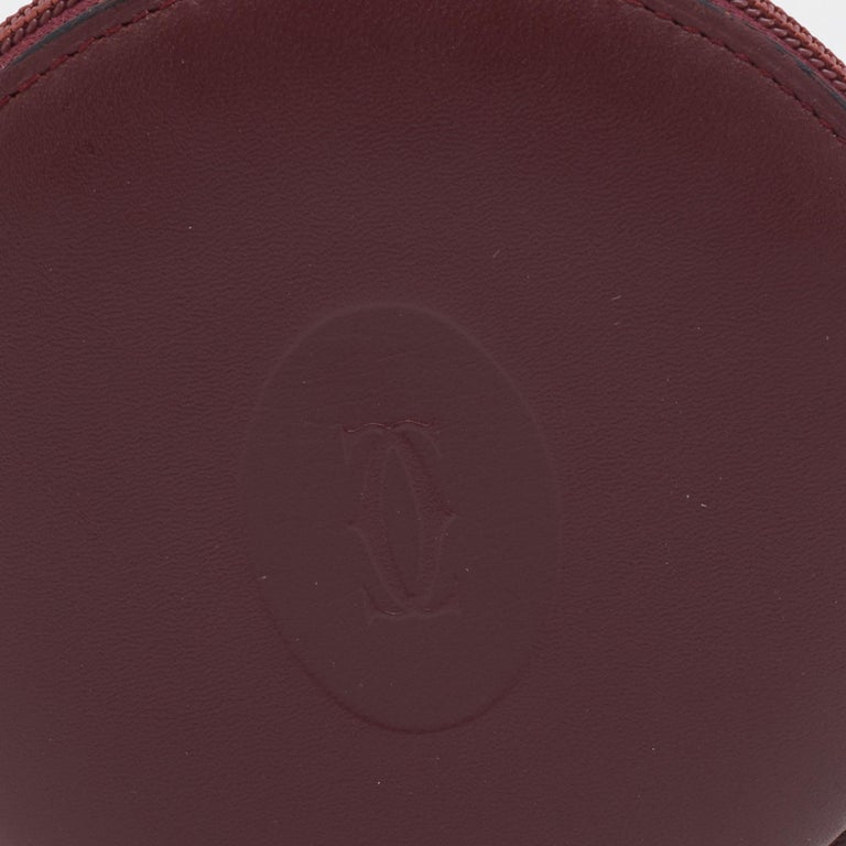 Cartier Burgundy Leather Must De Round Coin Purse For Sale at 1stDibs