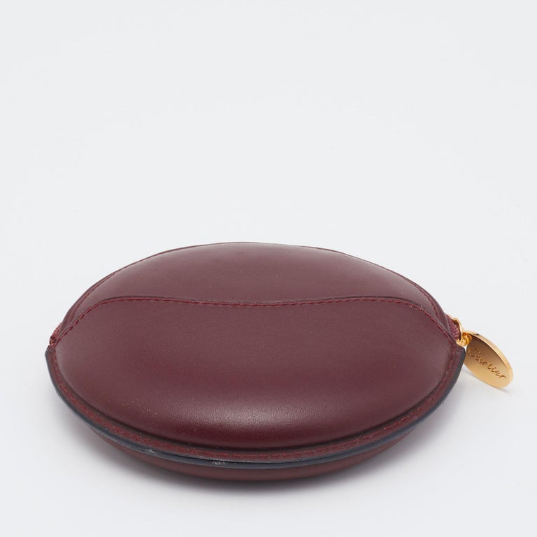 Cartier Burgundy Leather Must De Round Coin Purse For Sale at 1stDibs