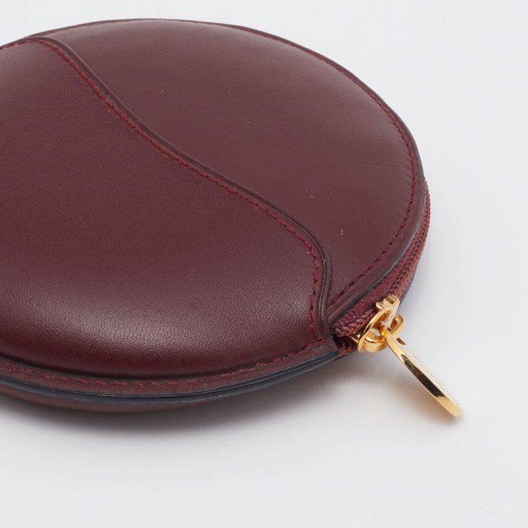 Cartier Burgundy Leather Must De Round Coin Purse For Sale at 1stDibs