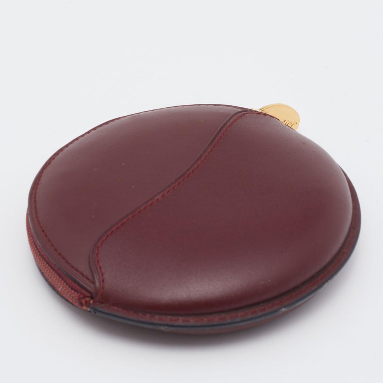 Cartier Burgundy Leather Must De Round Coin Purse For Sale at 1stDibs