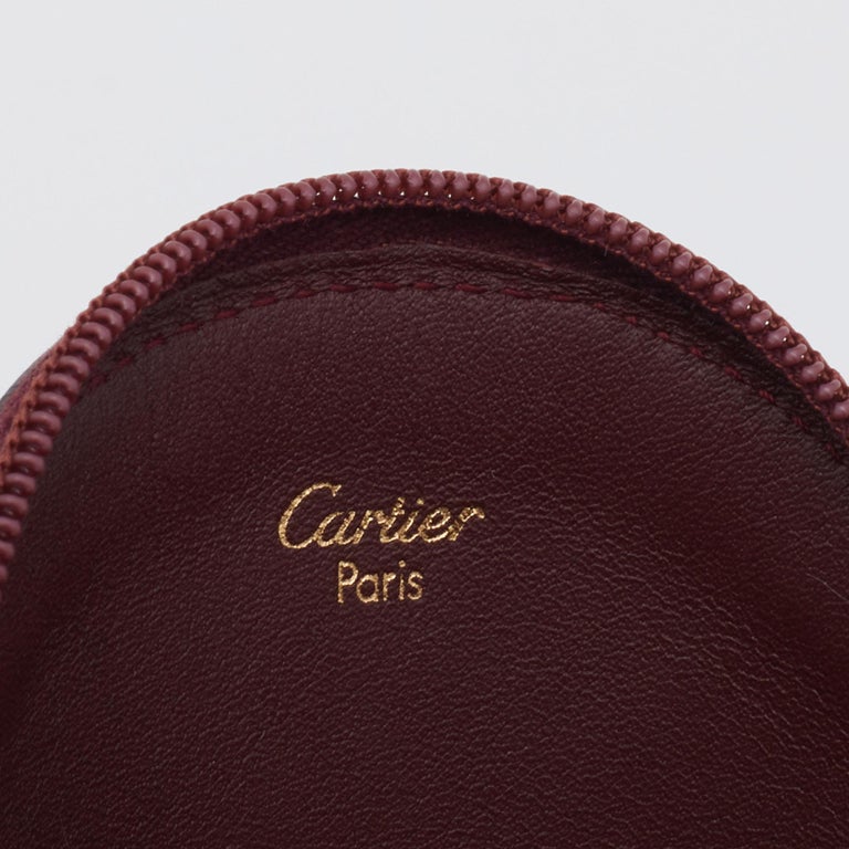 Cartier Burgundy Leather Must De Round Coin Purse For Sale at 1stDibs