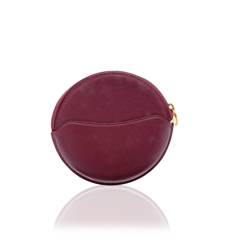 Cartier Burgundy Leather Round Coin Purse Wallet For Sale at 1stDibs