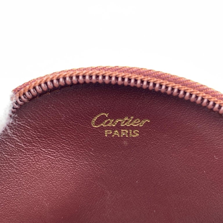 Cartier Burgundy Leather Round Coin Purse Wallet For Sale at 1stDibs