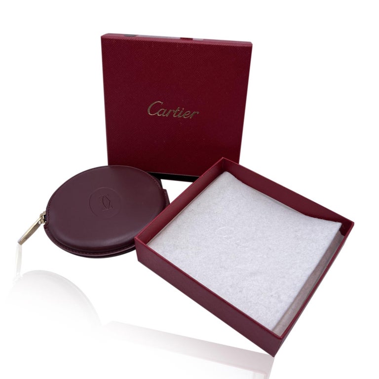 Cartier Burgundy Leather Round Coin Purse Wallet with Box at 1stDibs