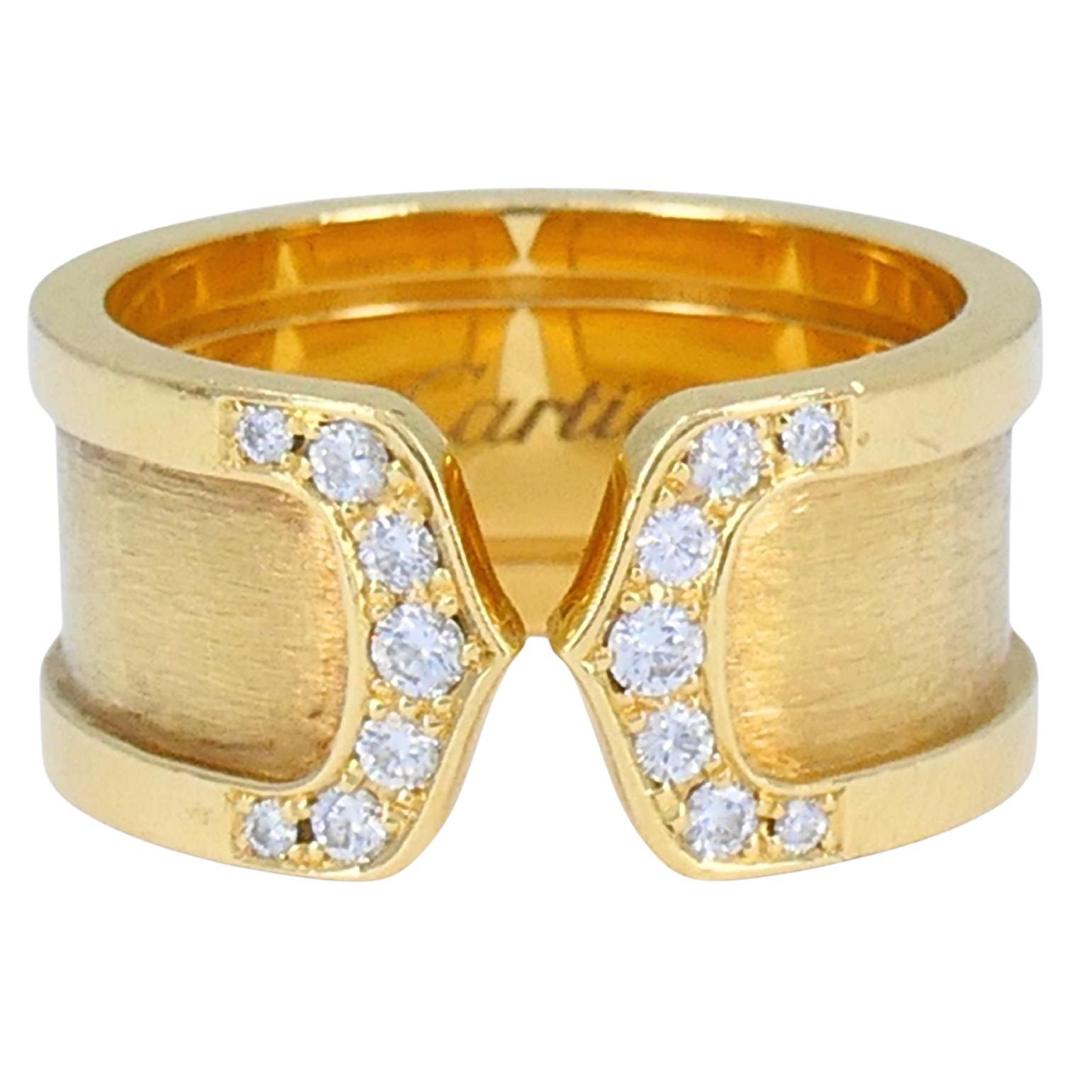 Cartier Entrelacés C de Cartier 18K YG Double C Diamond Wide Band Ring ...