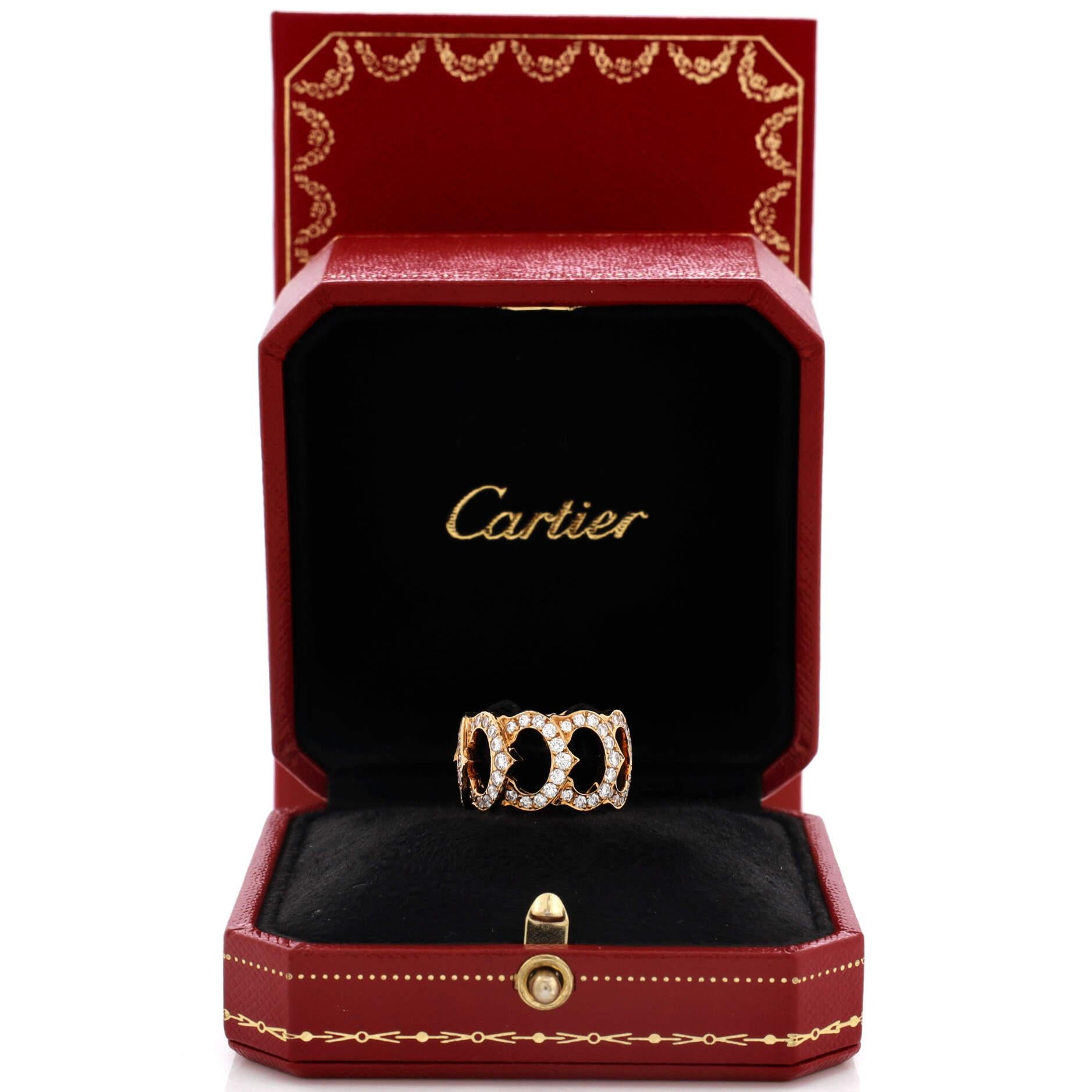 Cartier C De Cartier Link Band Ring 18k Yellow Gold and Pave Diamonds ...