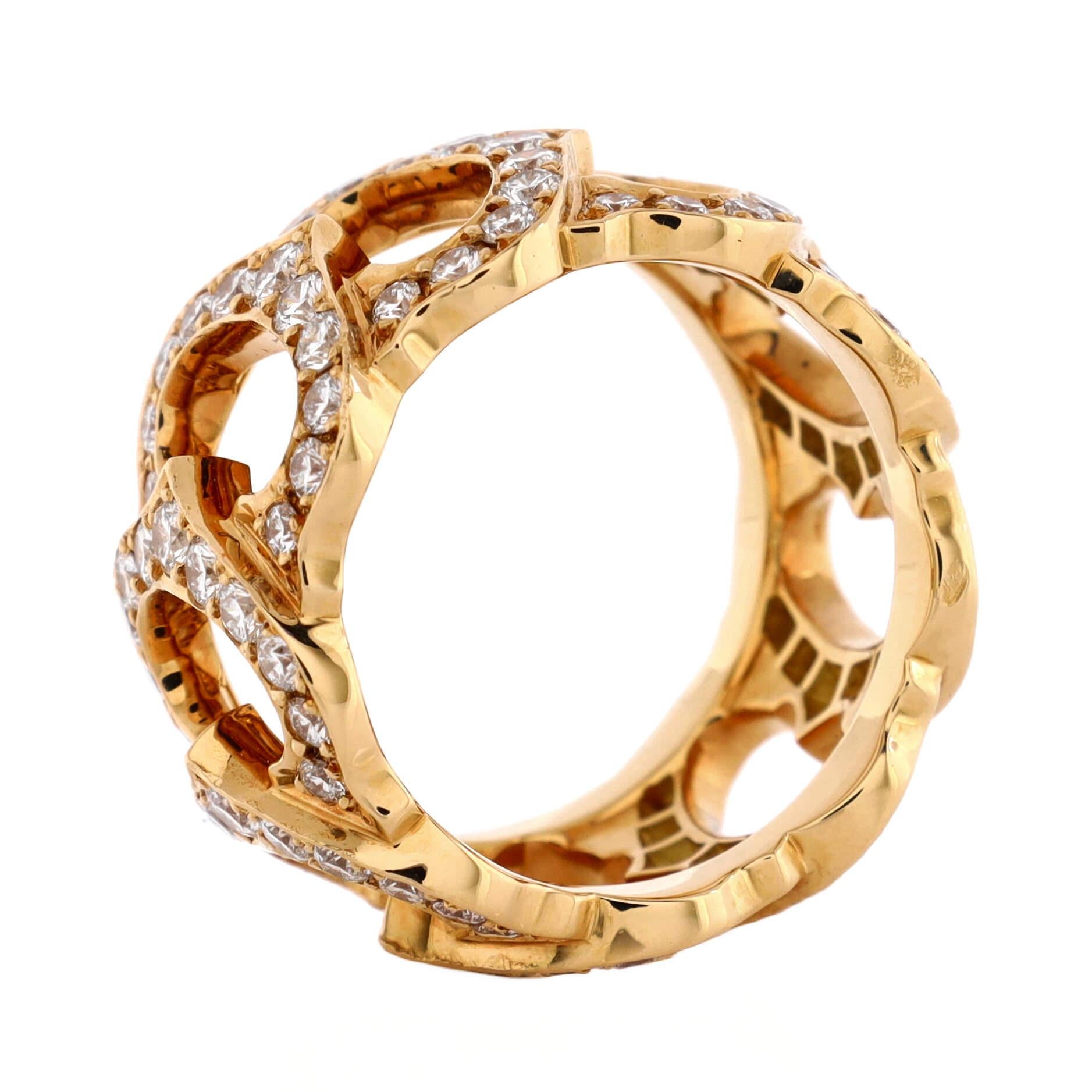Cartier C De Cartier Link Band Ring 18k Yellow Gold and Pave Diamonds ...