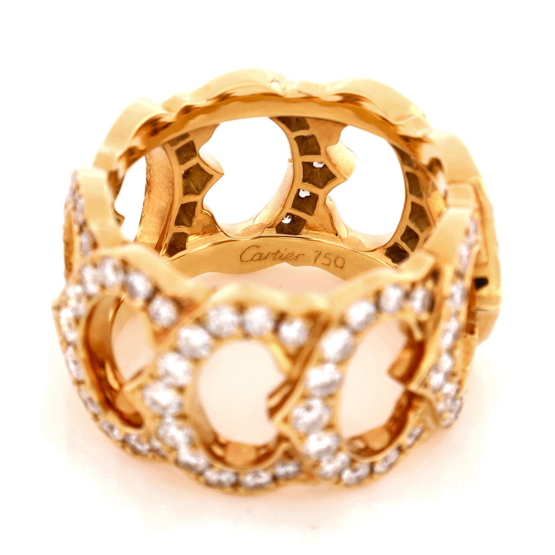 Cartier C De Cartier Link Band Ring 18k Yellow Gold and Pave Diamonds ...