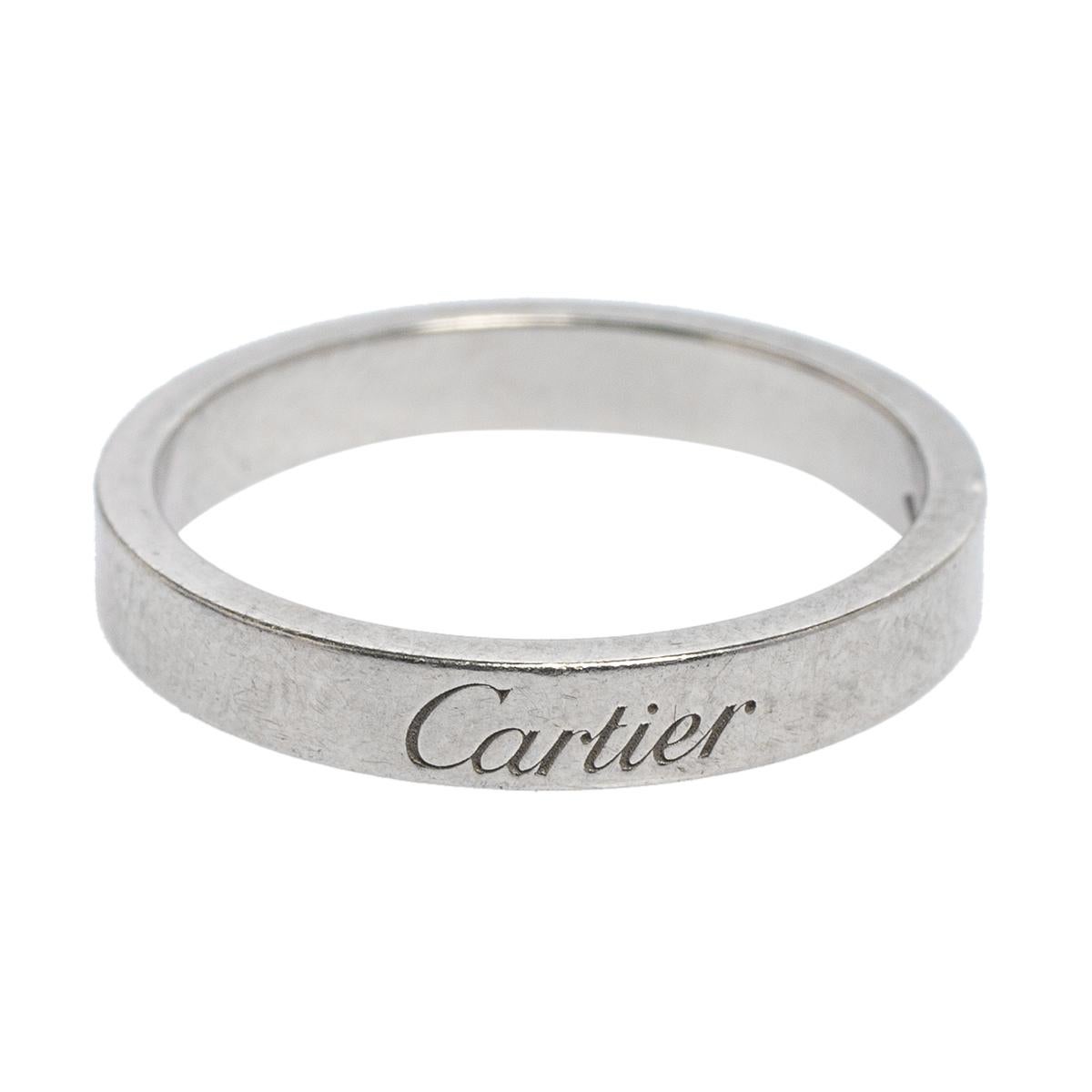 Cartier C de Cartier Platinum Wedding Band Ring 54 at 1stDibs