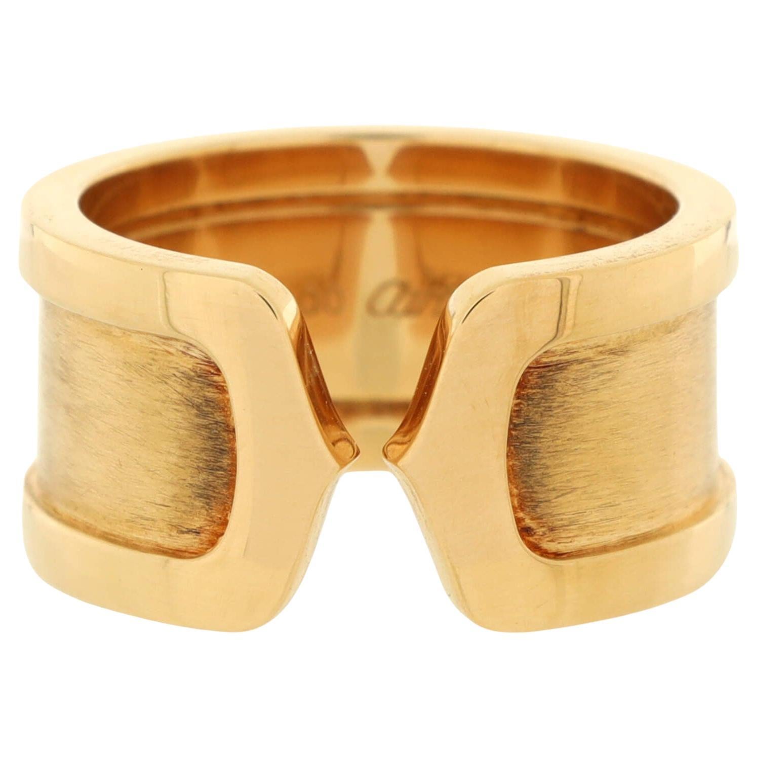 Cartier Vintage C de Cartier Ring 18K Tricolor Gold with Diamonds 9mm ...