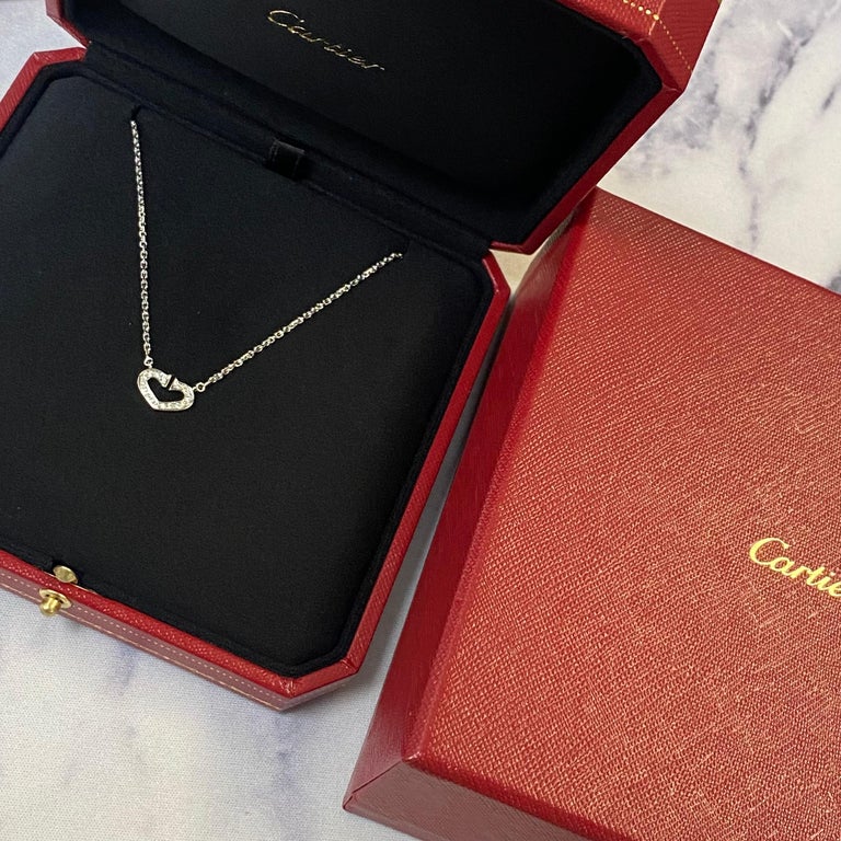 Cartier C Heart Diamond Ladies Necklace 18K White Gold 0.09cttw For ...