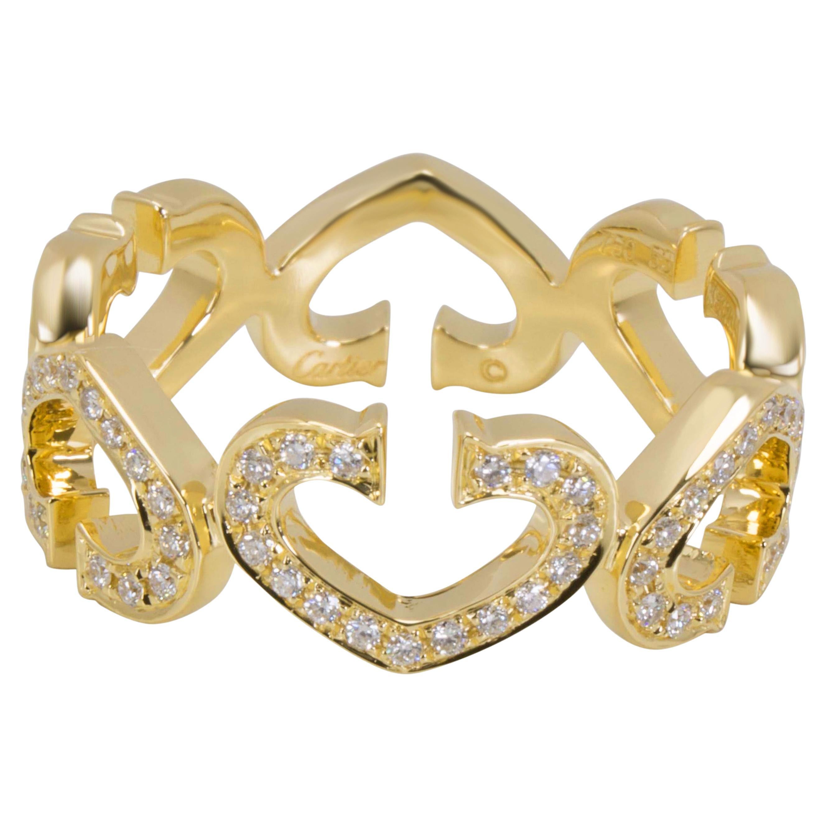 Cartier Double Heart Diamond Gold Ring at 1stDibs | cartier heart ring ...