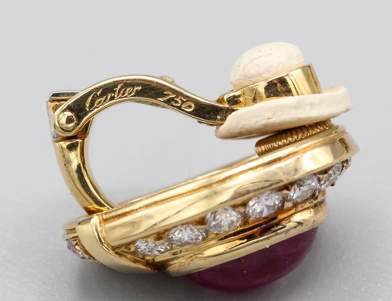 Cartier Cabochon Ruby Diamond Gold Earrings at 1stDibs | cartier ruby ...
