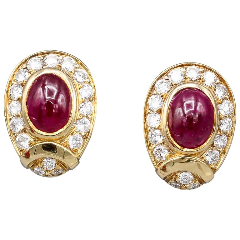 Cartier Cabochon Ruby Diamond Gold Earrings at 1stDibs | cartier ruby ...